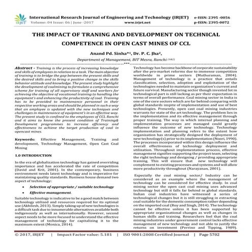 The Impact of Traning and Development on Technical Competence in Open Cast Mines of CCL | PDF