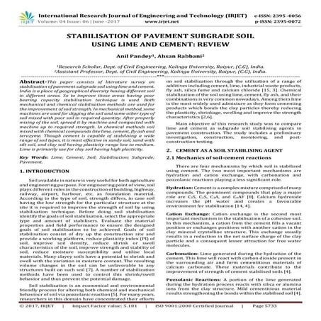 Stabilisation of Pavement Subgrade Soil using Lime and Cement: Review | PDF