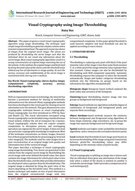 Visual Cryptography Using Image Thresholding Pdf