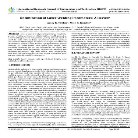 Optimization of Laser Welding Parameters: A Review | PDF