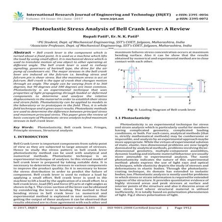 Photoelastic Stress Analysis of Bell Crank Lever: A Review | PDF