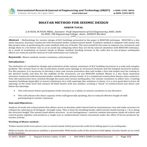 Bhatar Method for Seismic Design | PDF