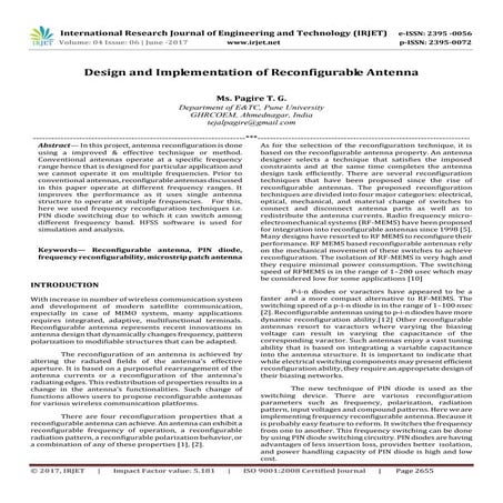 Design And Implementation Of Reconfigurable Antenna Pdf