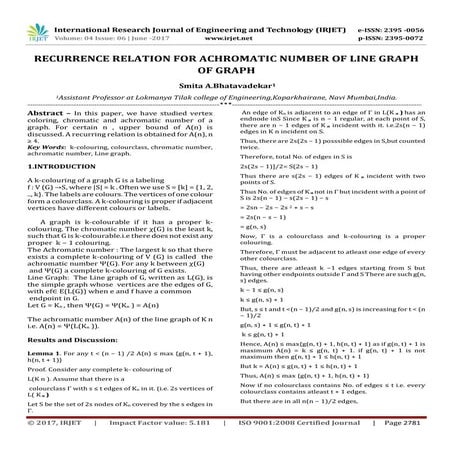 Recurrence Relation for Achromatic Number of Line Graph of Graph | PDF
