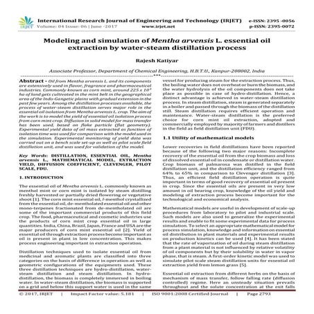 Modeling and Simulation of Mentha Arvensis L. Essential Oil Extraction ...