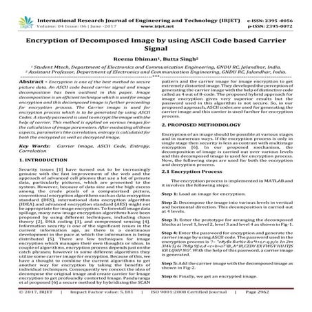 Encryption Of Decomposed Image By Using Ascii Code Based Carrier Signal
