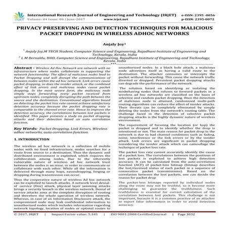 Privacy Preserving And Detection Techniques For Malicious Packet Dropping In Wireless Adhoc
