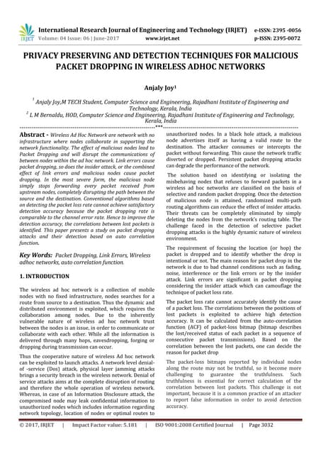 Privacy Preserving And Detection Techniques For Malicious Packet Dropping In Wireless Adhoc