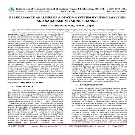 Performance Analysis of A Ds-Cdma System by using Rayleigh and Nakagami-M Fading Channel | PDF