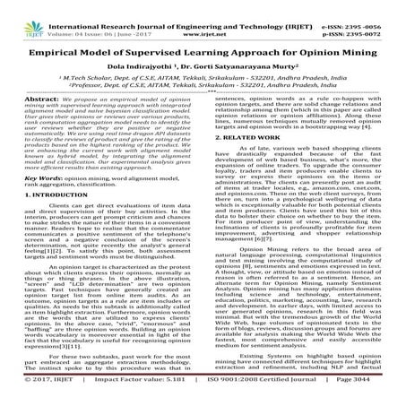 Empirical Model of Supervised Learning Approach for Opinion Mining | PDF
