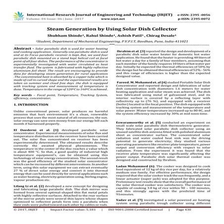 Steam Generation by using Solar Dish Collector | PDF | Home Appliances ...