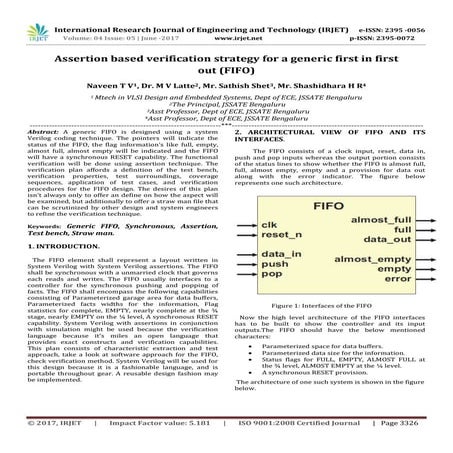 IRJET-Assertion Based Verification Strategy for a Generic First in First Out(FIFO) | PDF