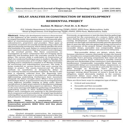 Delay Analysis in Construction of Redevelopment Residential Project | PDF