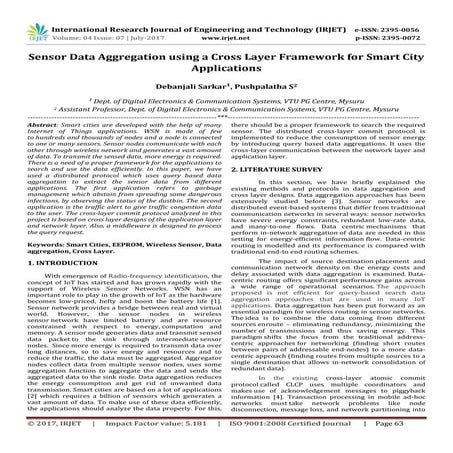 Sensor Data Aggregation Using A Cross Layer Framework For Smart City