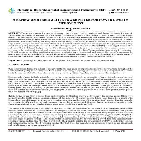 A Review On Hybrid Active Power Filter For Power Quality Improvement Pdf Home Appliances