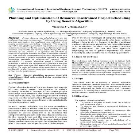 Planning And Optimization Of Resource Constrained Project Scheduling By Using Genetic Algorithm