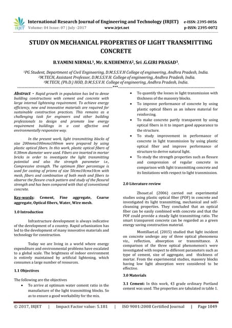 Light emitting concrete [OR] Translucent concrete | DOCX | Civil Engineering Industry | Industries