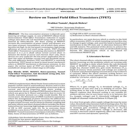 Review On Tunnel Field Effect Transistors Tfet Pdf Physics Science