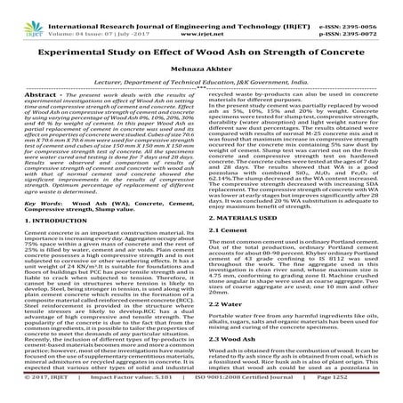 Experimental Study on Effect of Wood Ash on Strength of Concrete | PDF