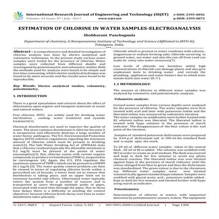 Estimation of Chlorine in Water Samples-ELECTROANALYSIS | PDF