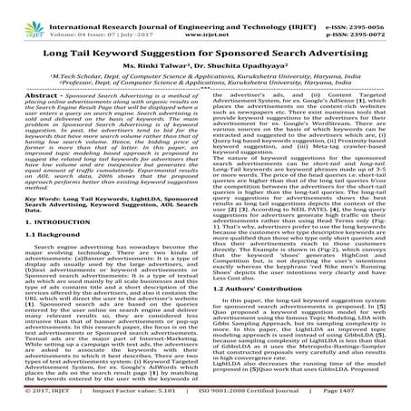 Long Tail Keyword Suggestion for Sponsored Search Advertising | PDF