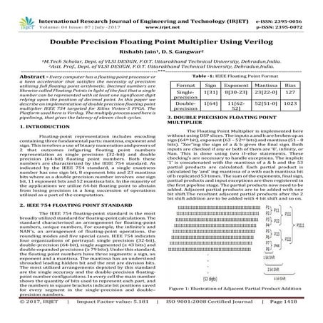 Double Precision Floating Point Multiplier Using Verilog Pdf Computing Technology And Computing