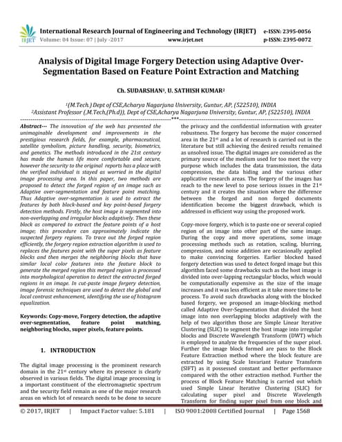 Analysis Of Digital Image Forgery Detection Using Adaptive Over Segmentation Based On Feature 3961