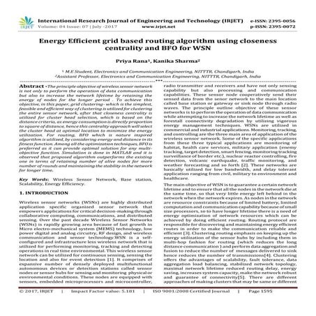Energy Efficient Grid Based Routing Algorithm Using Closeness Centrality And Bfo For Wsn Pdf 