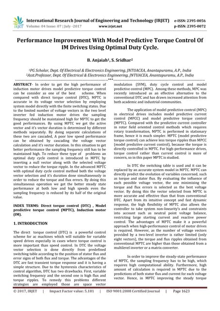Performance Improvement With Model Predictive Torque Control Of Im