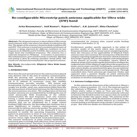 Re-Configurable Microstrip Patch Antenna Applicable for Ultra Wide (UW) Band | PDF