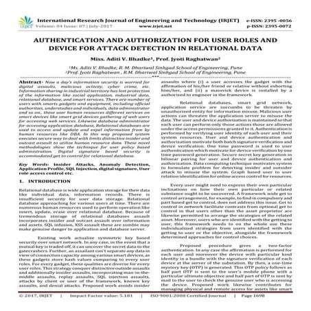 Authentication And Authorization For User Roles And Device For Attack Detection In Relational