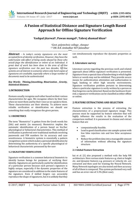 A Fusion Of Statistical Distance And Signature Length Based Approach