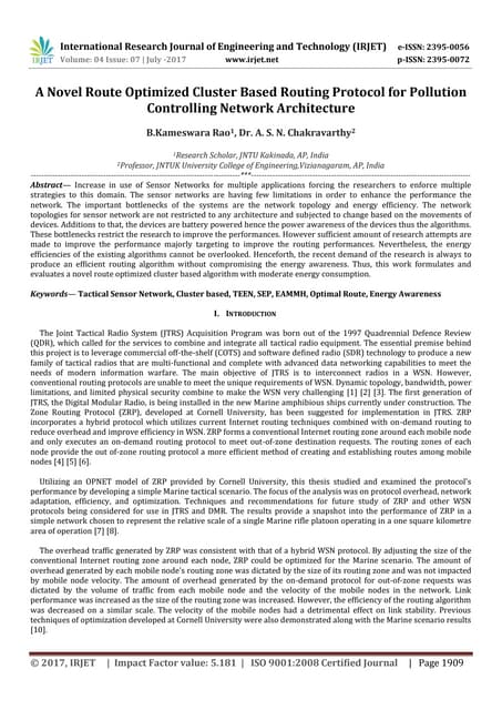A Novel Route Optimized Cluster Based Routing Protocol For Pollution