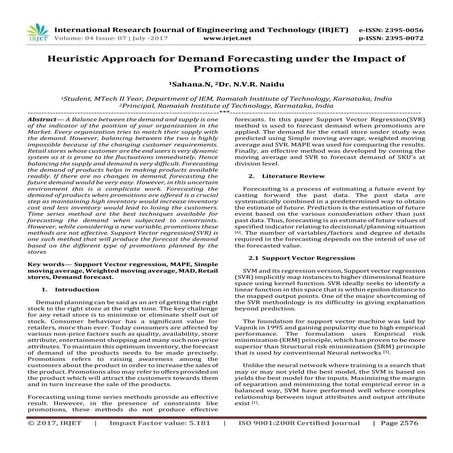 Heuristic Approach For Demand Forecasting Under The Impact Of Promotions Pdf 