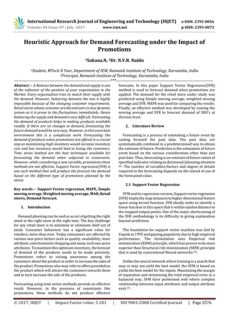 Heuristic Approach For Demand Forecasting Under The Impact Of Promotions Pdf