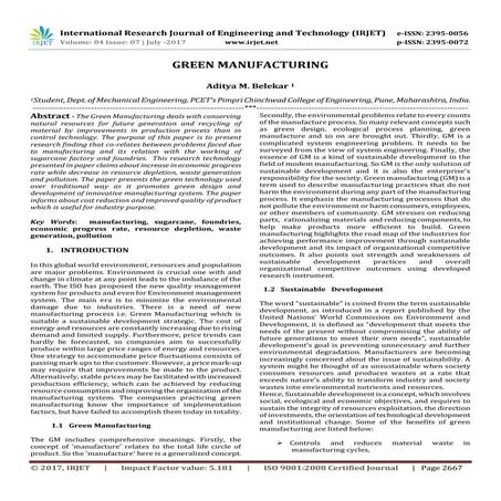 Sustainable Green Manufacturing - Biotechnology | PPTX