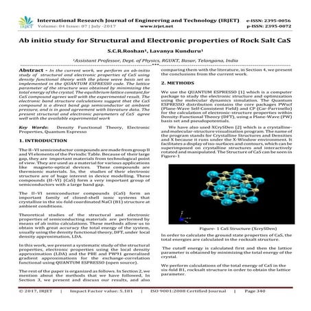 Ab initio Study for Structural and Electronic Properties of Rock Salt CaS | PDF