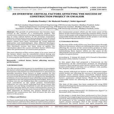 An Overview: Critical Factors Affecting The Success of Construction ...