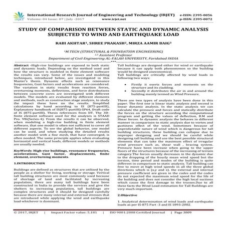 Study of Comparison Between Static and Dynamic Analysis Subjected to ...