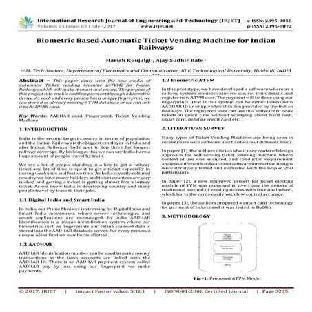 Biometric Based Automatic Ticket Vending Machine for Indian Railways | PDF