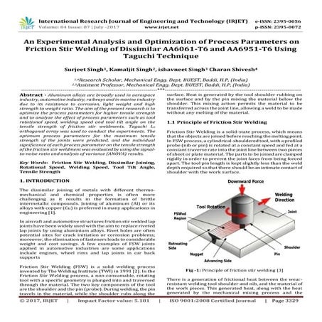 An Experimental Analysis and Optimization of Process Parameters on Friction Stir Welding of ...