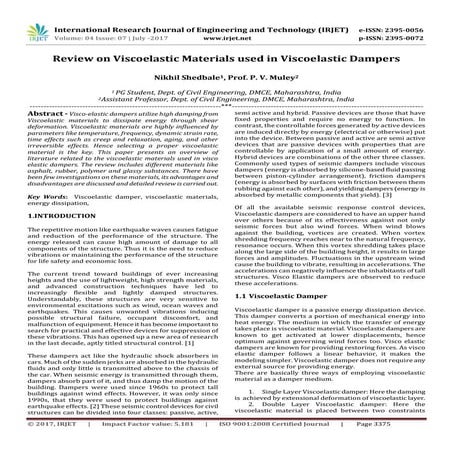 Review on Viscoelastic Materials used in Viscoelastic Dampers | PDF | Physics | Science