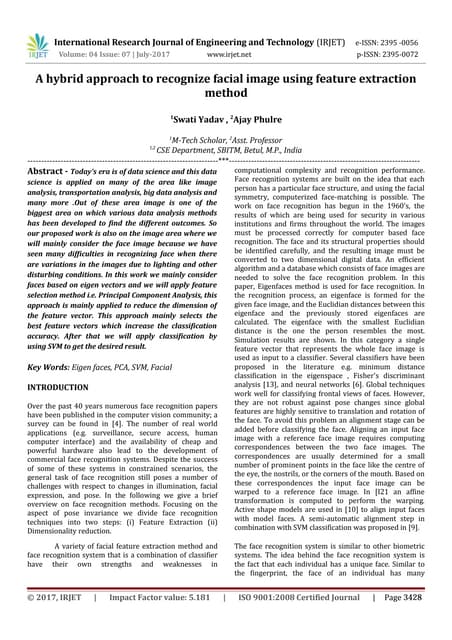A Hybrid Approach To Recognize Facial Image Using Feature Extraction