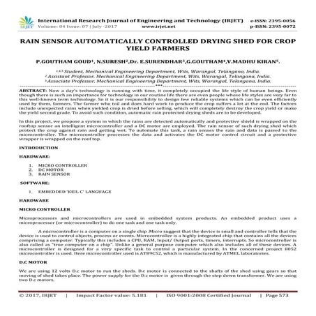 Rain Sensor Automatically Controlled Drying Shed for Crop Yield Farmers ...