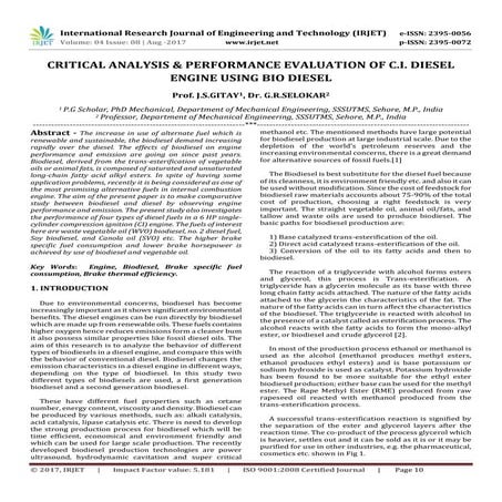 Critical Analysis & Performance Evaluation of C.I. Diesel Engine using ...