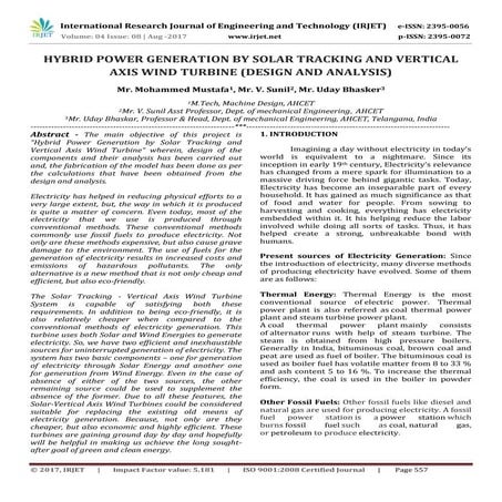 Hybrid Power Generation By Solar Tracking And Vertical Axis Wind
