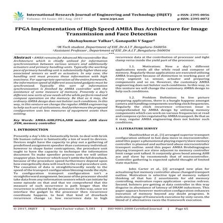 Fpga Implementation Of High Speed Amba Bus Architecture For Image Transmission And Face