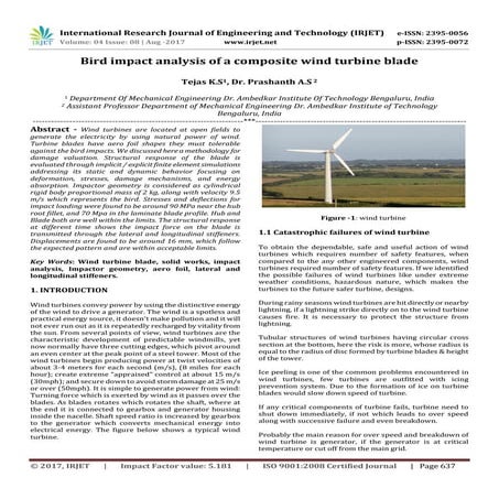 Bird Impact Analysis Of A Composite Wind Turbine Blade Pdf