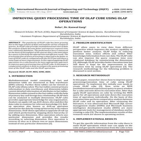 Improving Query Processing Time of Olap Cube using Olap Operations | PDF | Databases | Computer ...