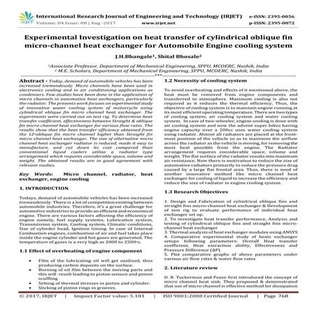 Experimental Investigation on Heat Transfer of Cylindrical Oblique Fin ...
